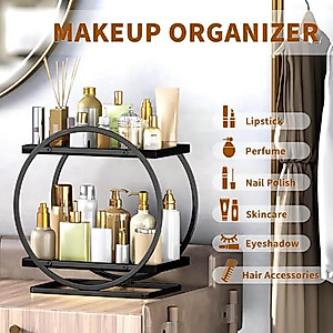 Black Countertop Organizer for Bathroom & Kitchen, 2 Tier Aluminum Shower Room Desk Counter Top Storage Shelf for Makeup Vanity, Kitchen Under Sink Cabinet Organizer for Spice