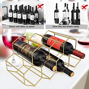 Countertop Wine Rack, Small Wine Rack for inside Cabinet, Gold Wire Wine Rack Holder, Wine Stand Metal Wine Rack for small spaces, Counter Wine Bottle Holder, Tabletop Wine Holder Rack for Kitchen Bar