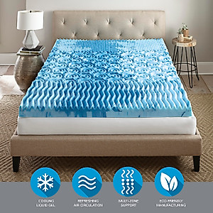 Queen Size 4" Gel Lux Memory Foam Mattress Topper: Contouring Comfort, Pressure Relief Zones, Cooling Gel Infusion, Air Flow Tech, Medium Firm Support, CertiPUR-US Certified