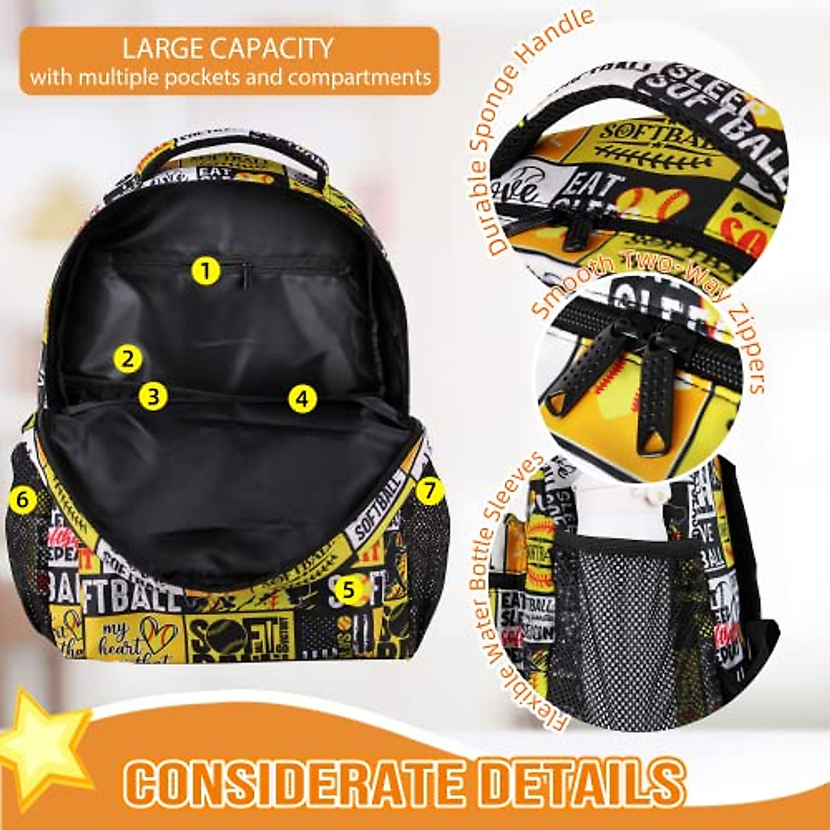 Softball Backpack for Boys Girls, Elementary Middle High School Bookbags for Teen Kids, Travel Laptop Backpack for College Students Women Men Durable Lightweight School Bags, 17 Inch Large Back Packs