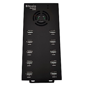 BitcoinMerch.com - 10 Port USB Hub 120W Powered USB 2.0 Charging Hub 12V 10A PSU for NewpPac, Antminer, Moonlander