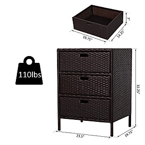 Outsunny Patio Wicker Pool Caddy, PE Rattan Storage Cabinet Organizer, Outdoor Towel Rack for Pool with 3 Large Drawers and Weather-Fighting Material, Brown