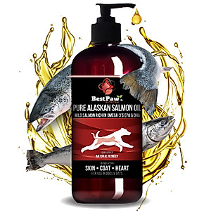 Pure Wild Alaskan Salmon Oil for Dogs & Cats Skin and Coat - Fish Oil Liquid with Pump - Supports Joint Function, Immune & Heart Health - Omega 3 Liquid Food Supplement - All Natural EPA + DHA - 16oz