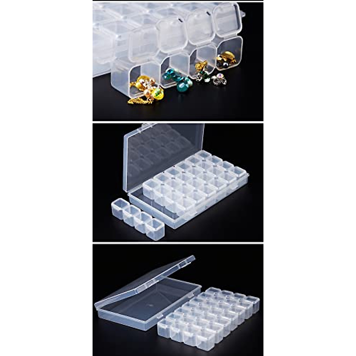 SULLMAR 3PCS 28 grids Rhinestone Box Diamond Picture Box Plastic Jewelry Storage Box Storage Container Gem Container Nail Tools Storage Box DIY Art Craft Nail Art Small Jewelry Bead Storage