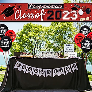 Graduation Decorations 2023 Banner Red and Black Class of 2023 Graduation Party Large Congratulations Backdrop and 8pcs Congrats Grad Balloons for College Graduation Party Decorations 2023(red)