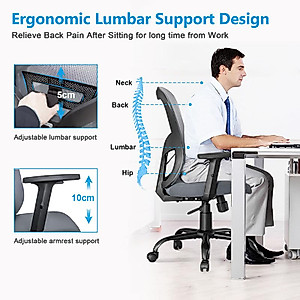 QY RYANGEL Office Chair Clearance,Home Office Desk Chair with Adjustable Lumbar Support, 2D PU Armrest, Mesh Desk Chair with Wheel, Dust Cover, 360 Swivel Task Chair for Home Office, 350lb