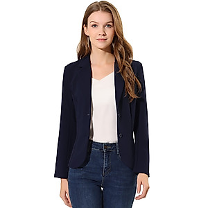 Allegra K Women's Work Office Lapel Collar Stretch Jacket Suit Blazer X-Small Navy Blue
