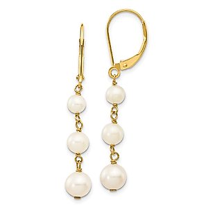 14k 4-6mm White Semi-round FW Cultured Pearl Gaduated Leverback Earrings 40mm 7mm style XF569