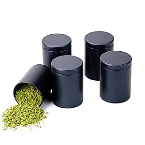 Tianhui Small Tin Can Box Canister with Lid for Coffee Tea Candy Storage Loose Leaf Tea Tin Containers Storage 5 Pcs (Black, M)