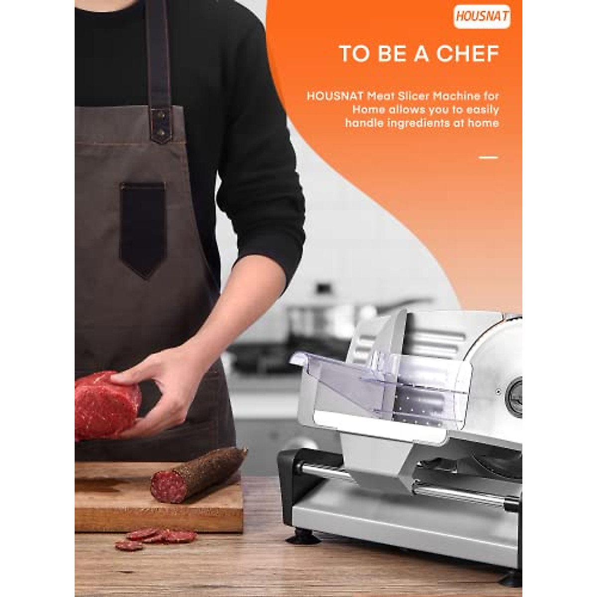 HOUSNAT Meat Slicer for Home Use, Electric Deli Food Slicer Machine with Two 7.5'' Blade and 0-15 mm Adjustable Thickness for Meat, Cheese, Bread, Include Food Pusher, 150W