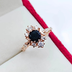 Blue Sandstone Vintage Ring Round Cut Ring Galaxy Ring Outer Space Ring Nebula Ring Bridal Wedding/Engagement Ring Rose Gold Plated Promise Ring Beautiful Handmade Gift Ring BY FOREVER GEMS & JEWELS