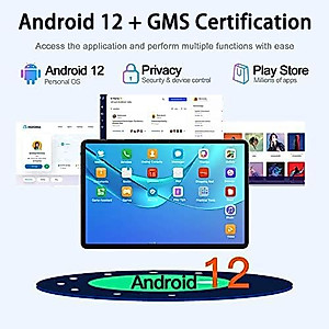 OUZRS Android Tablet 10 Inch, Tablet Android 12 with 8GB RAM 64GB ROM(1TB Expand), Dual Camera, WiFi Tablet, Bluetooth, GMS Certified, Computer Tablets-M15(Gray)