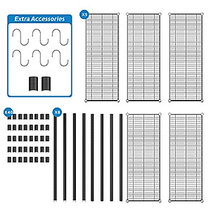 Guan River 5-Shelf Adjustable Metal Shelf Wire Shelving Unit Heavy Duty Storage Rack Display Shelf for Office,Kitchen,Bedroom,Bathroom,Laundry,Pantry Basement,Garage(Black,48" L x 18" W x 72" H)