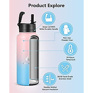 Insulated Water Bottle with Straw Lid, 32oz Vacuum Stainless Steel Insulated Sports Water Bottle, Double Wall BPA Free Sweat-Proof Thermos to Beverages Perfectly Keep Cold or Hot