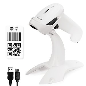 Wireless Bluetooth Barcode Scanner, QR Code Scanner, USB Portable Handheld Scanners w/Stand Connect w/Tablet/Phone/PC, 1D & 2D Inventory Scanner, Symbol Barcode Scanner for Retail & Warehouse, White