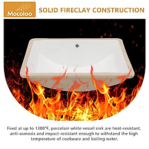 Mocoloo Undermount Bathroom Sink 21 x 15 Inch Rectangle Porcelain White Ceramic Bathroom Sink 8 Inch Deep Basin with Overflow Small Lavatory Vanity Top Under Mounted the Counter