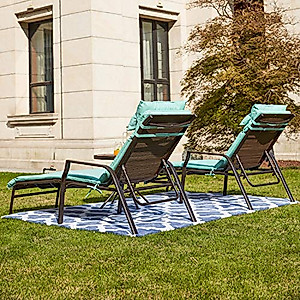 LOKATSE HOME 3 Pieces Outdoor Patio Chaise Lounges Chairs Set Adjustable with Folding Table, Light Blue Cushions