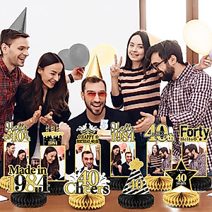 ZOiiWA 12Pcs 40th Birthday Decorations Black Gold Honeycomb Centerpieces for Table Decorations Cheers to 40 Years Photo table Centerpieces Party Supplies Happy 40th birthday Photo Props for Men Women