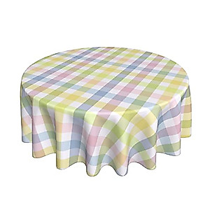 Spring Easter Tablecloth Round 60 Inch Vinyl Green Pink Blue Yellow Plaid Table Cloth Waterproof Fabric Farmhouse Multicolor Checked Tablecloths Decorative for Holiday Home Party Wedding Picnic
