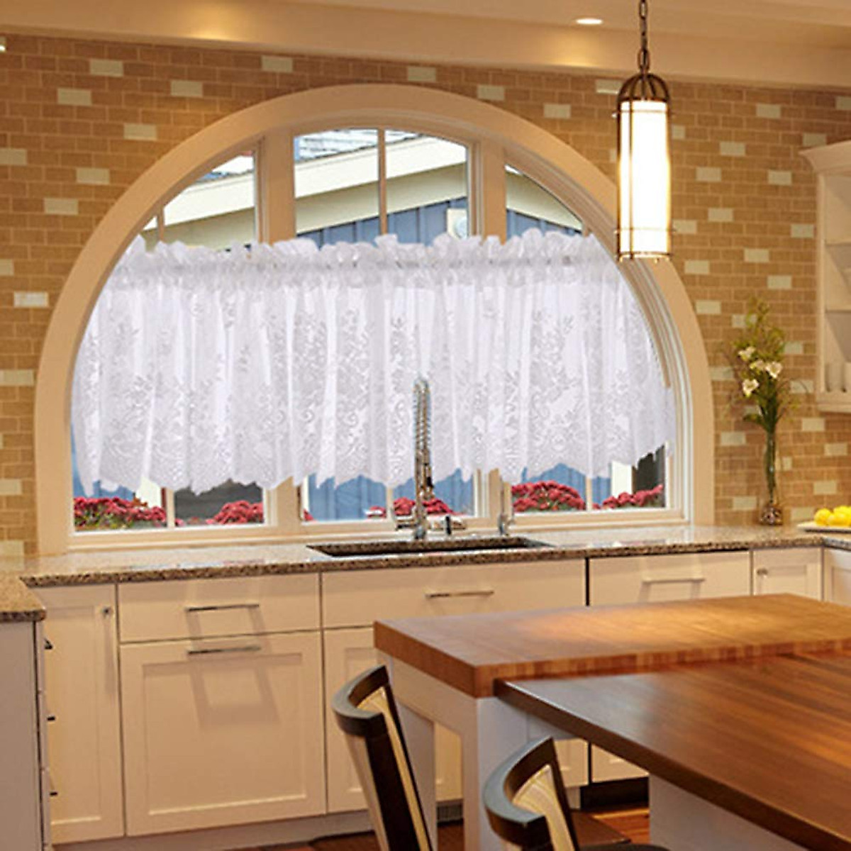 vctops Lace Sheer Kitchen Cafe Curtain Valance Floral Embroidered Rod Pocket Short Curtain for Small Window 1 Piece (51" x 16", White)