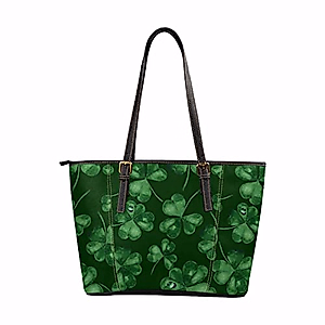 InterestPrint Handbag Tote Shoulder Bag, Top Handle Satchel Bag Green Four Leaf Luck leaf
