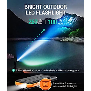 BLAVOR Solar Power Bank with FM Radio,Portable Wireless Charger 20000mAh External Battery Pack 15W QC 3.0 Fast Charging,Bright Flashlight, Compatible with Smartphones and All USB Devices (Orange)