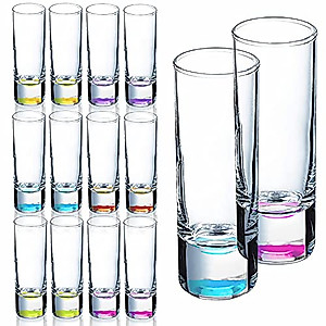 Vivimee 12 Pack Colored Shot Glass Set, 2 oz Heavy Base Tall Glass Set, Clear Shot Glasses Bulk, Tequila Cups Small Glass, Shot Glasses for Whiskey, Tequila, Vodka, Spirits & Liquors