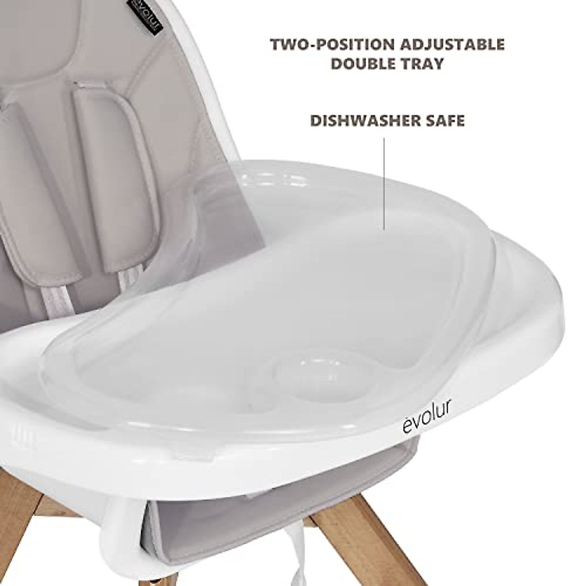 Evolur Zoodle 2 in 1 Baby High Chair in Light Grey, Easy to Clean, Adjustable and Removable Tray, Compact and Portable Convertible High Chair for Babies and Toddlers