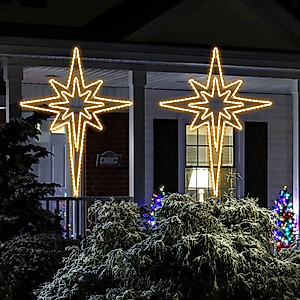 GLOWNOVA Large 43"x32" Twinkle Bethlehem Star Neon Motif Pre-lit 216 Super-Bright LED Outdoor Christmas Decoration with 11 Functions and Timer Waterproof for Outdoor Home Party Wall(Warm White)