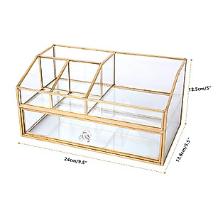 bofeiull Glass Makeup Brush Holder, Makeup Brush Organizer Jewelry Display Box, Nordic Style Elegant Glass Makeup Organizer Nail Polish Lipsticks Eyeliners Holder for Vanity Bathroom Bedroom Office