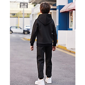 Arshiner Boy's Tracksuit Pullover Hoodie Jogging Pants Set 2 Pieces Sweatsuit Black