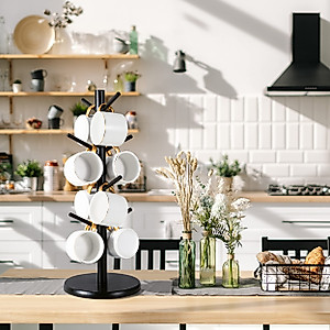 MyLifeUNIT Mug Tree, Coffee Cup Holder with 8 Hooks, Wood Mug Hanger Stand for Counter