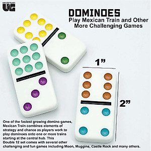 Front Porch Classics | Double 12 Colored Dot Dominoes Set On-The-Go Travel Storage Tin, 2 to 8 Players Ages 8 to 99