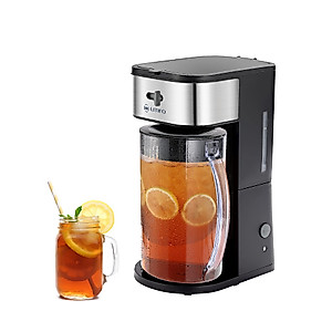 LITIFO Iced Tea Maker and Iced Coffee Maker Brewing System with 2-quart Pitcher, sliding strength selector for Taste Customization, Stainless Steel (Blue)