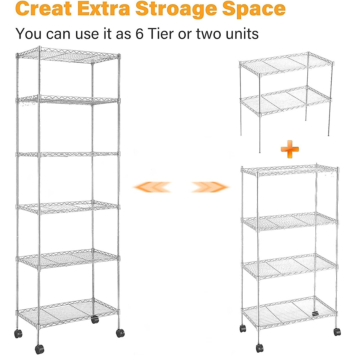 Devo Shelves for Storage, Metal Storage Shelves, Pantry Shelves, Bathroom Shelves, Height Adjustable Shelf Organizer for Kitchen Storage, Home Organization (21" L * 11" W * 63" H)