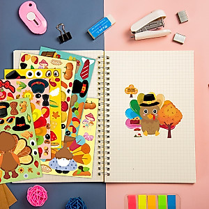 48 Pcs Turkey Stickers Make Your Own Turkey Sticker Sheets Thanksgiving Stickers for Kids Home Classroom Party Favor Art Craft School Rewards