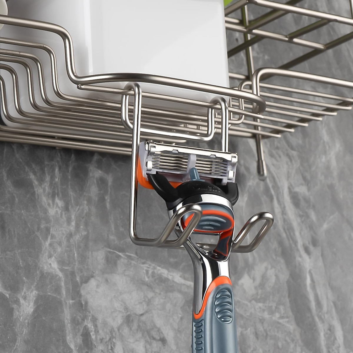 Linkidea Shower Caddy Shelf Hooks, Stainless Steel Hangers for Wall Mounted Shower Room Basket Attachment, Organize Loofah, Razor, Body Brush, Compatible with Gillette Fusion5 (Silver 4Pack)