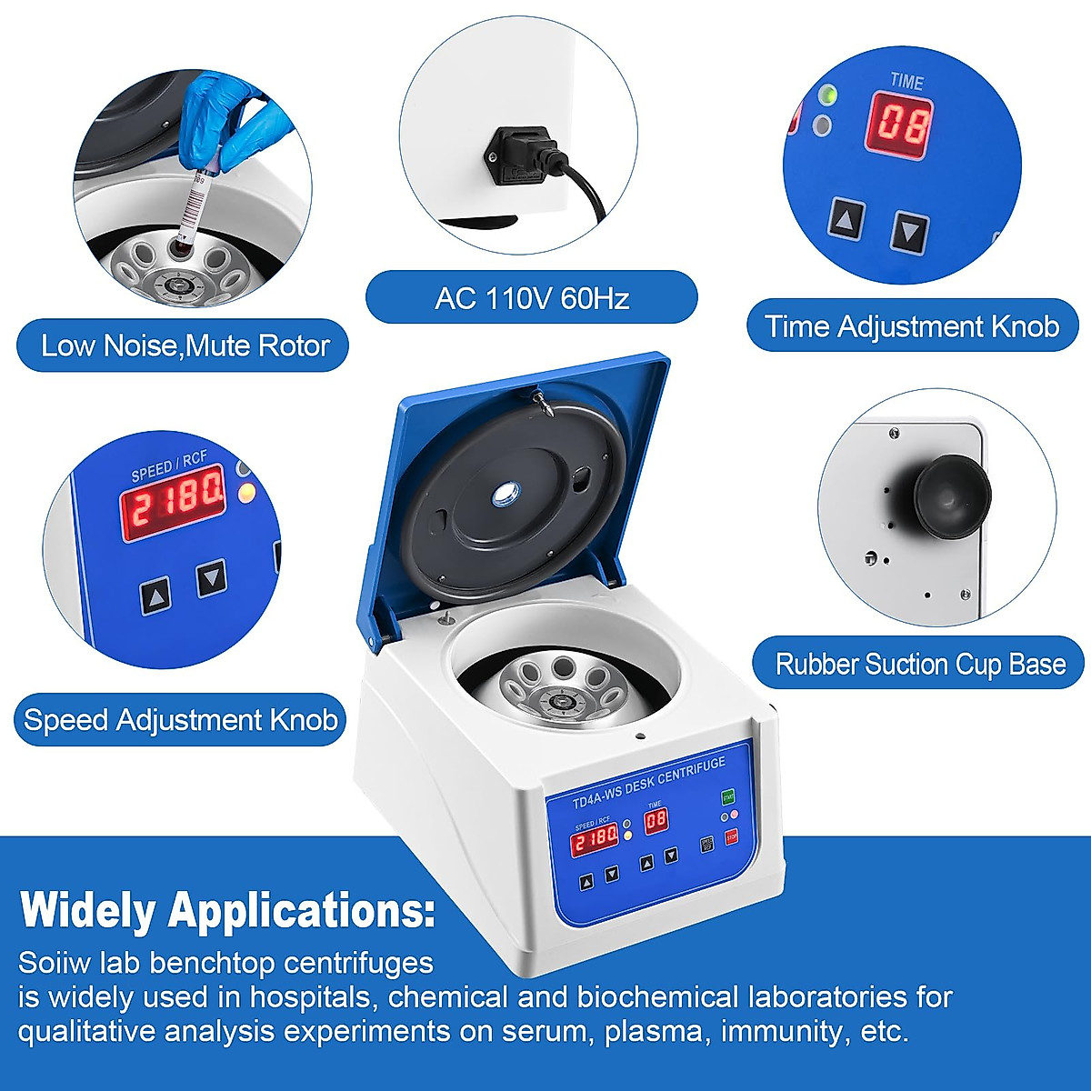 PRP Centrifuge Lab Desktop Centrifuge Machine with 12x10ML Place Rotor, 110 V Variable Speed 500-4,000 RPM Benchtop Centrifuge,90 Min Timer
