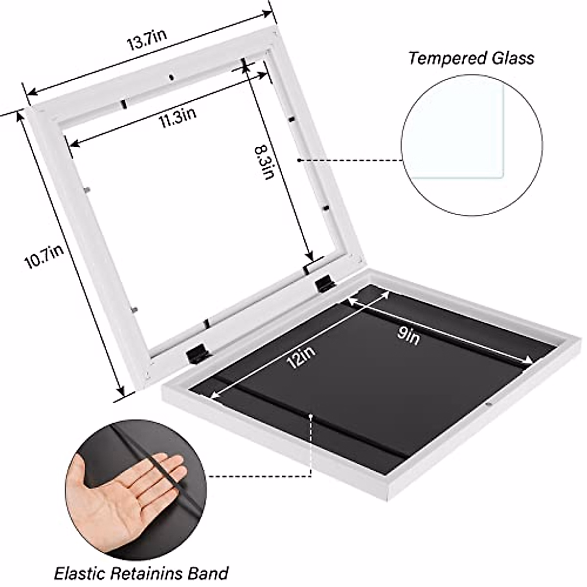 WUIRCCX 9x12 Kids Art frame,Front Opening with HD Glass,Horizontal and Vertical Art Display For Kids Artwork,Photos,Crafts,Drawing(White,2-Pack)