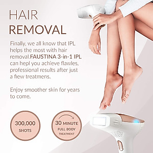 FAUSTINA 3-in-1 IPL (3 Lamps 1,500,000 Shots) Hair Removal, Skin Rejuvenation, and Acne Clearance Device - Completely Painless - Full Results After 3-7 Treatments - Free Pouch & Sunglasses.