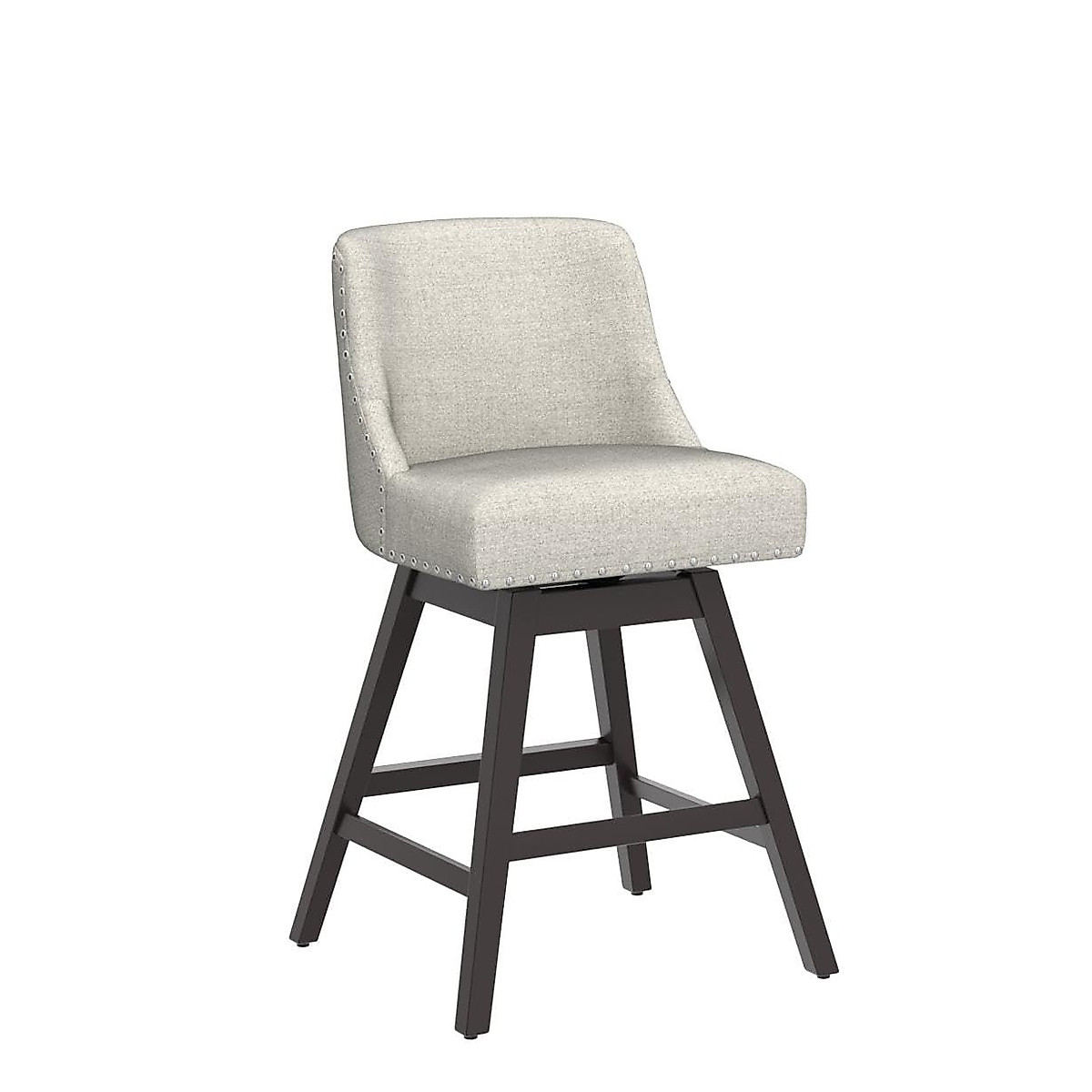 Cozyman 26 Inch Bar Stools Set of 3, Light Gray Swivel Counter Stools with Back, Linen Fabric Upholstered Barstools, Solid Wood Legs with Footrest, Modern Bar Stool for Kitchen Island, Pub