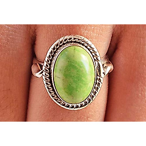 Ravishing Impressions Green Gaspeite Bridal-Wedding Unique Beautiful 925 Sterling Silver Women's Ring