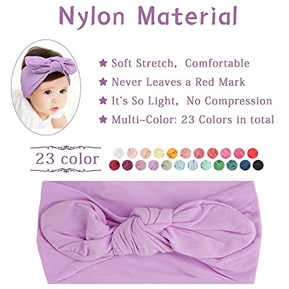CellElection 23PCS Baby Nylon Headbands Hairbands 6Inch Hair Bow Elastics Super Stretchy Soft Headbands Turbans Handmade Hair Accessories for Baby Girls Newborn Infant Toddlers Kids…