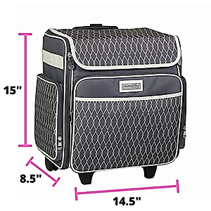 Everything Mary Rolling Scrapbook Storage Tote - Scrapbooking Storage Case for Rings, Paper, Binder, Crafts, Beads, Paper, Scissors - Telescoping Handle with Dual Wheels - Craft Case