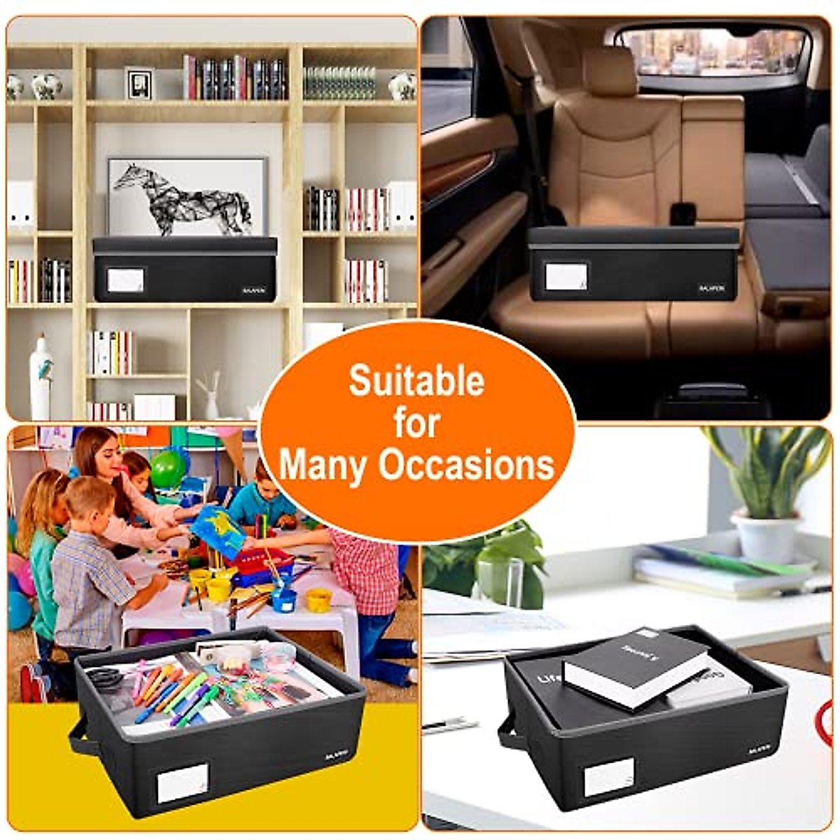 BALAPERI Fireproof Photo Storage Box with Lid (Box Only)- Holds up to 20 4" x 6" Photo Cases, Collapsible Scrapbook Storage Box, Portable Photo and Craft Keeper Storage Box with Handle