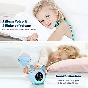 YISUN Kids Alarm Clock, Children's Sleep Trainer, OK to Wake Clock for Bedroom Cute Digital Clock with Temperature, 5 Colors Smart Night Light Clock Teaching Boys Girls When to Wake Up (Blue)