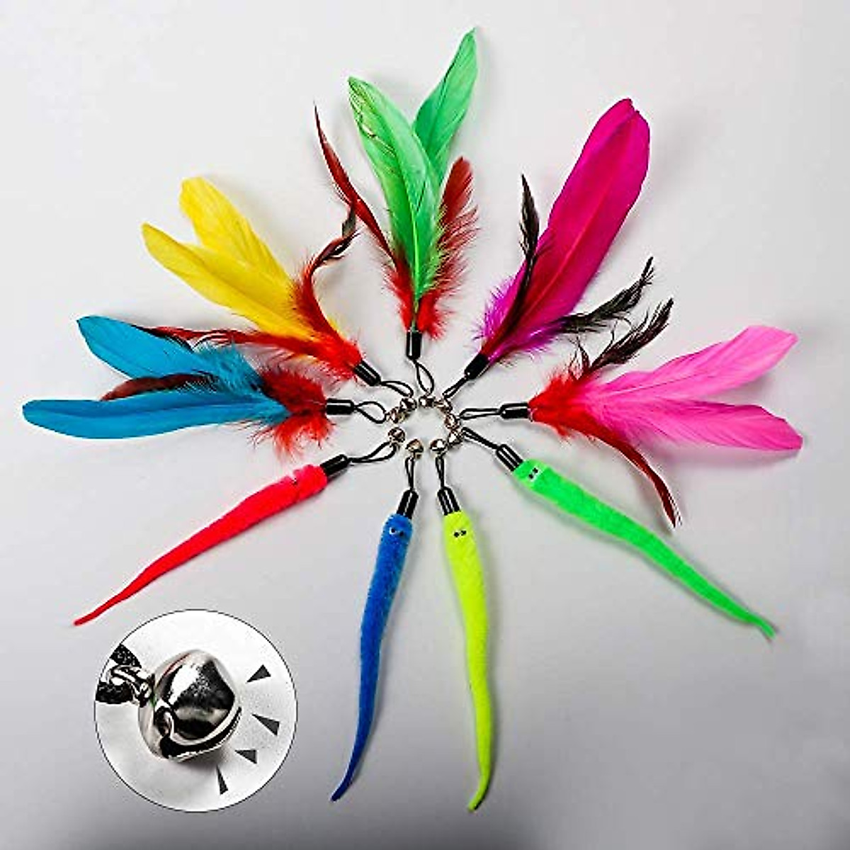 Interactive Cat Toys for Indoor Cats,Retractable Cat Toy Wand,12 Packs Cat Feather Toys and Replacement, 9 Assorted cat Teaser Refills with Bell for Cat Kitten, Cat Fishing Pole Toys for Cat Kitten