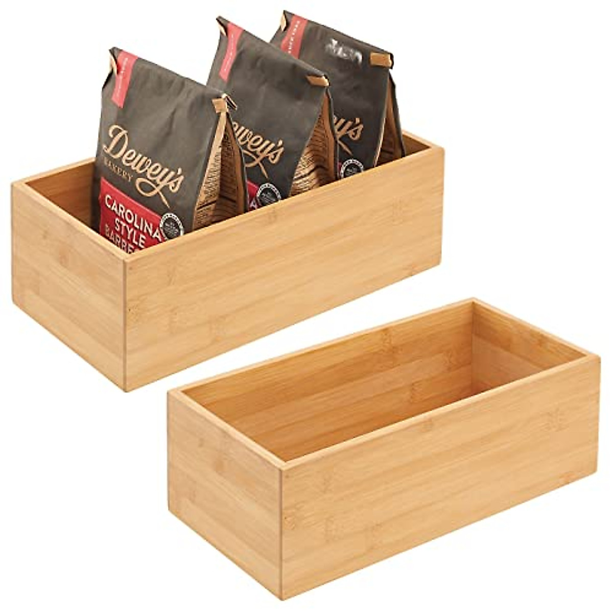 mDesign Bamboo Wood Organizer Storage Bin Box for Kitchen, Pantry, and Drawer Organization; Holder for Snacks, Juice Boxes, Utensils, Tea, Coffee - Echo Collection - 2 Pack - Natural