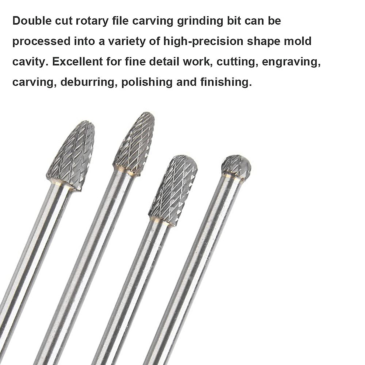 AYSUM 6-Inch Long Carbide Rotary Burr Set 6 mm (0.25 inch) Shank Long Reach Double Cut Tungsten Carbide Rotary File Set Fits Rotary Tool for Woodworking Drilling Carving Engraving, 4pcs