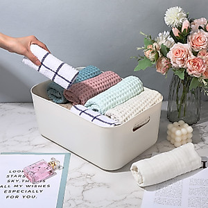 Plastic Storage Bins 10 Pcs White Storage Bin Pantry Organizer Bins Small Storage Baskets Storage Containers for Home Kitchen (14 x 10.5 x 6.4 Inch)